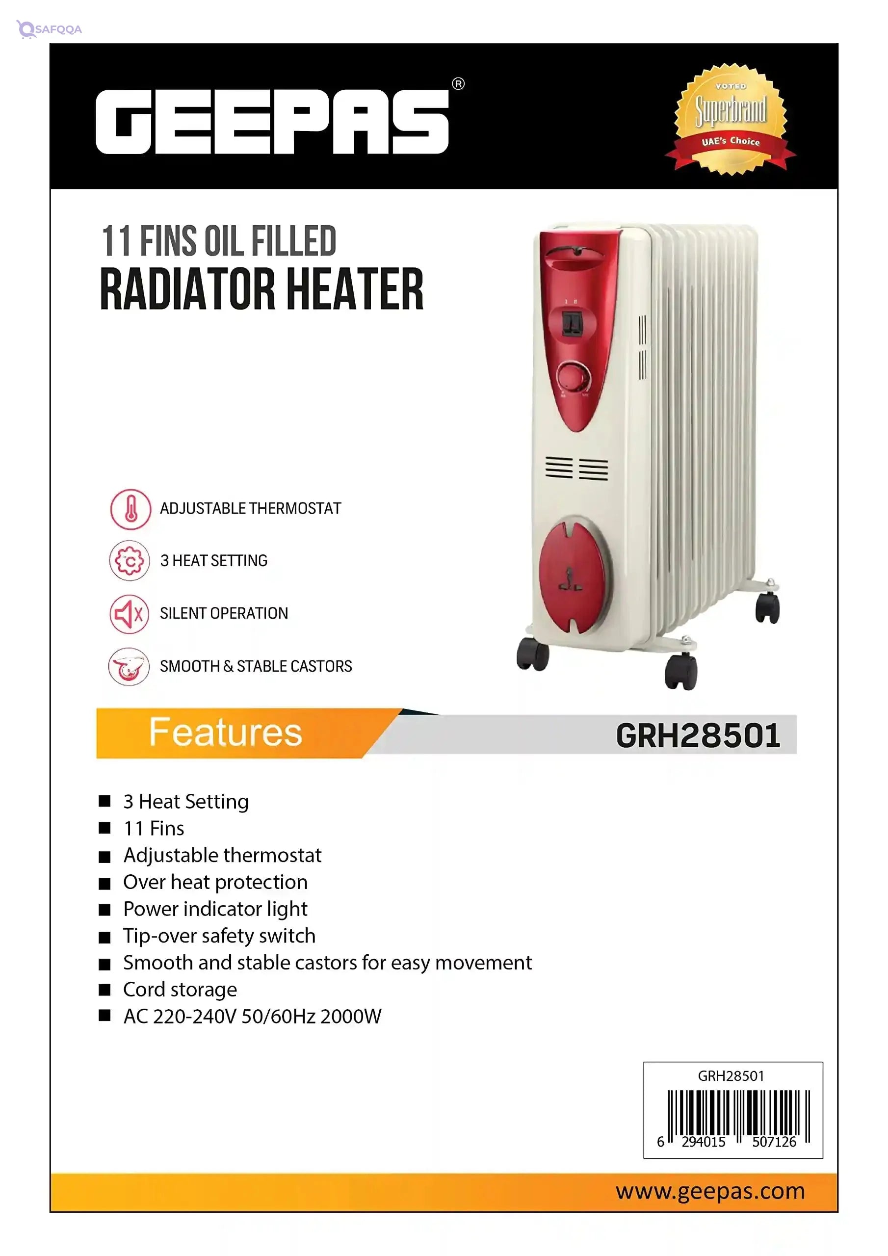 Geepas 11-Fins Oil Filled Radiator Heater – 2000W (Slight Side Dent ...
